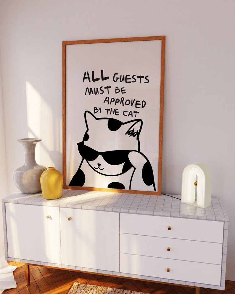 Cat Digital Wall Art Print, Funny Cat Poster, Cute Kitten Illustration ...