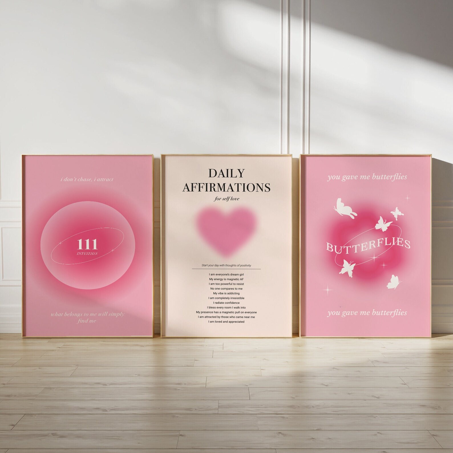 Pink Aura Poster Set, Set of 3 Affirmation Poster, Trust Graident ...