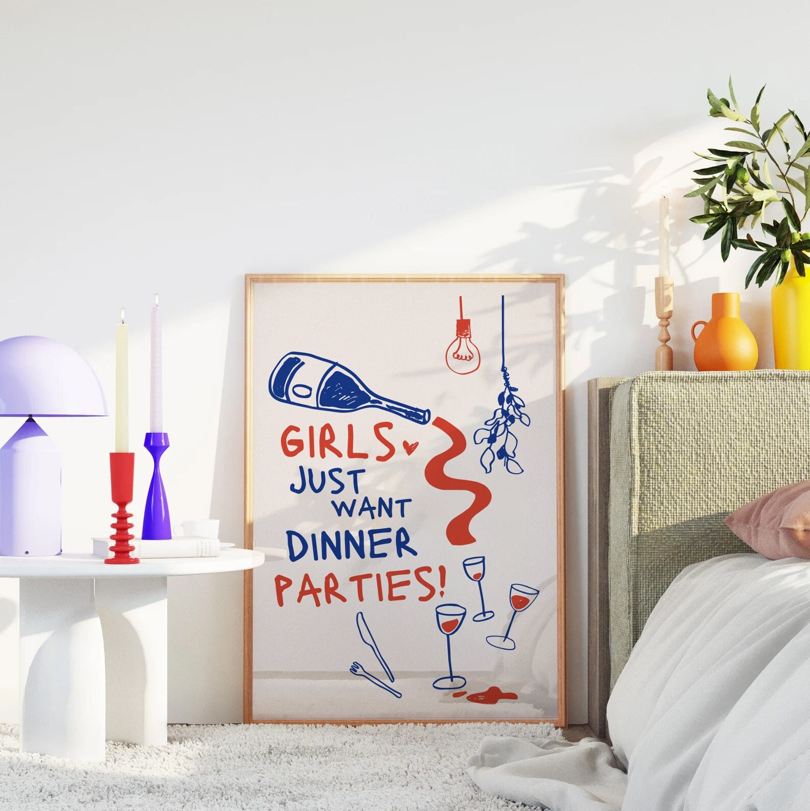 Dinner Party Print Kitchen Wall Art Hand Illustrated Vintage - Etsy