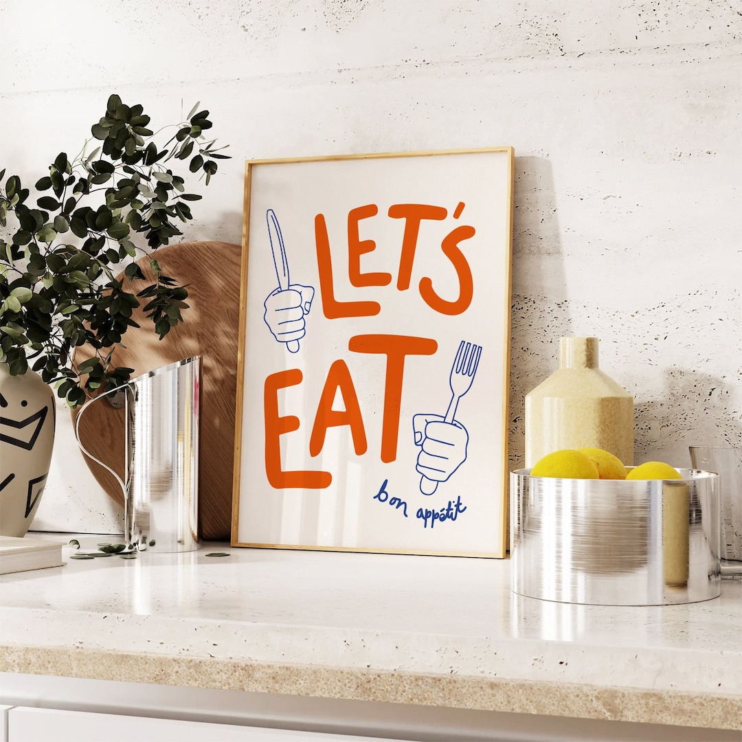 Let's Eat Print, Kitchen Wall Art, Abstract Print, Quirky Art Print ...