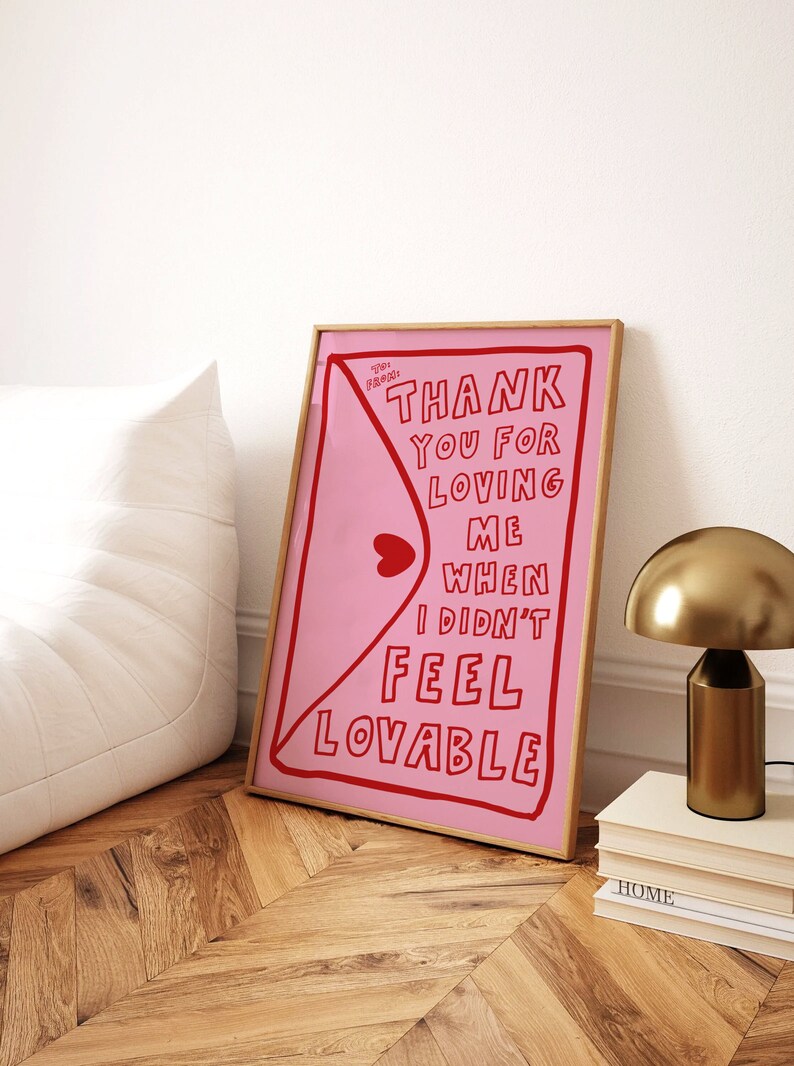 Love Letter Cute Pastel, Illustration, Pink and Red, Aesthetic Wall Art ...