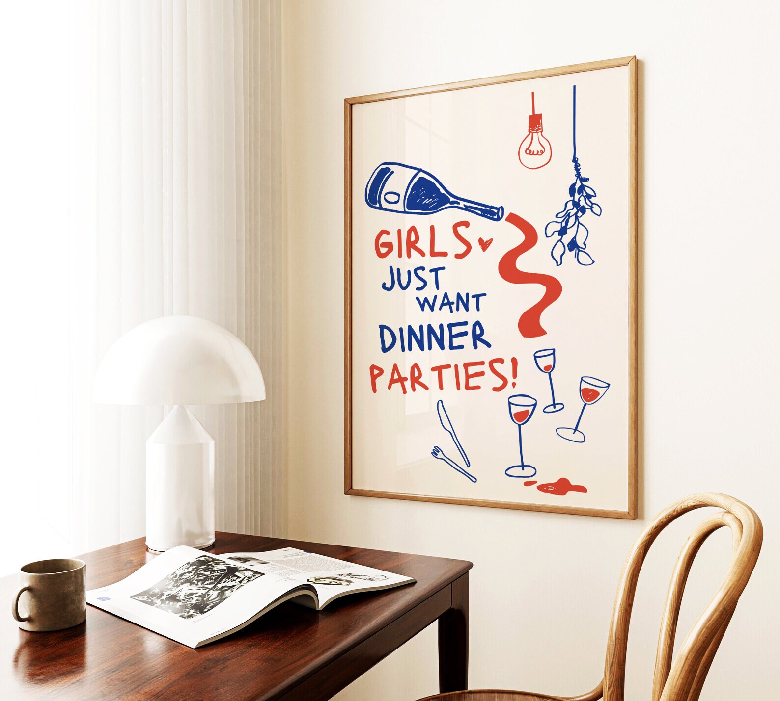 Dinner Party Print Kitchen Wall Art Hand Illustrated Vintage - Etsy