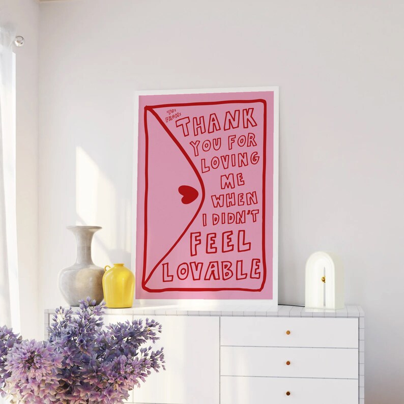 Love Letter Cute Pastel, Illustration, Pink and Red, Aesthetic Wall Art ...