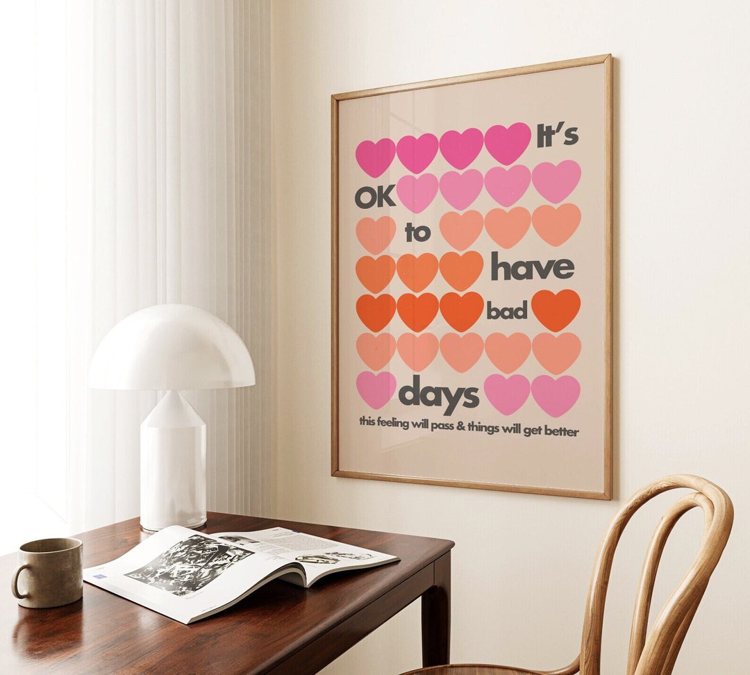 Happy Today,pink and Orange, Heart Poster, Positive Wall Art ...