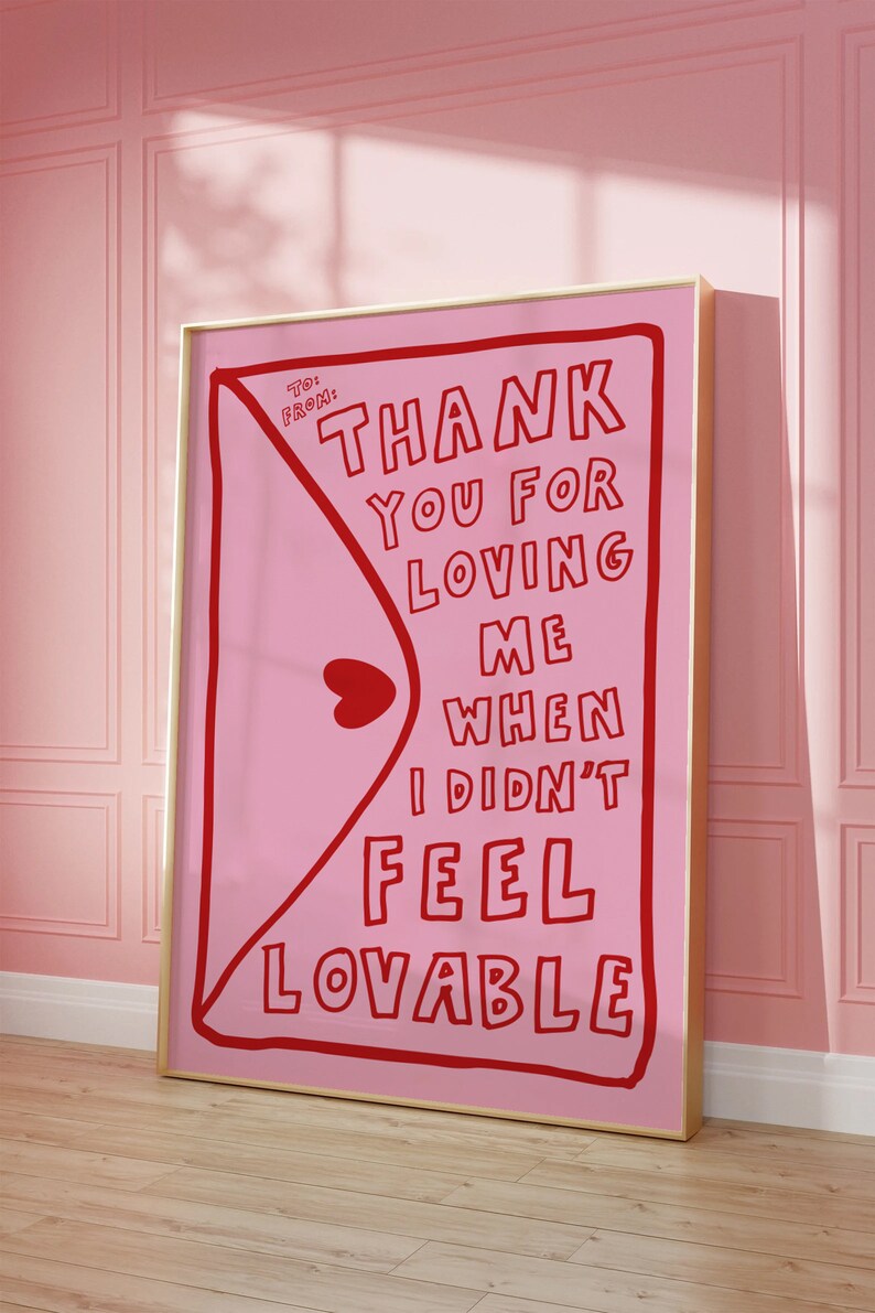 Love Letter Cute Pastel, Illustration, Pink and Red, Aesthetic Wall Art ...
