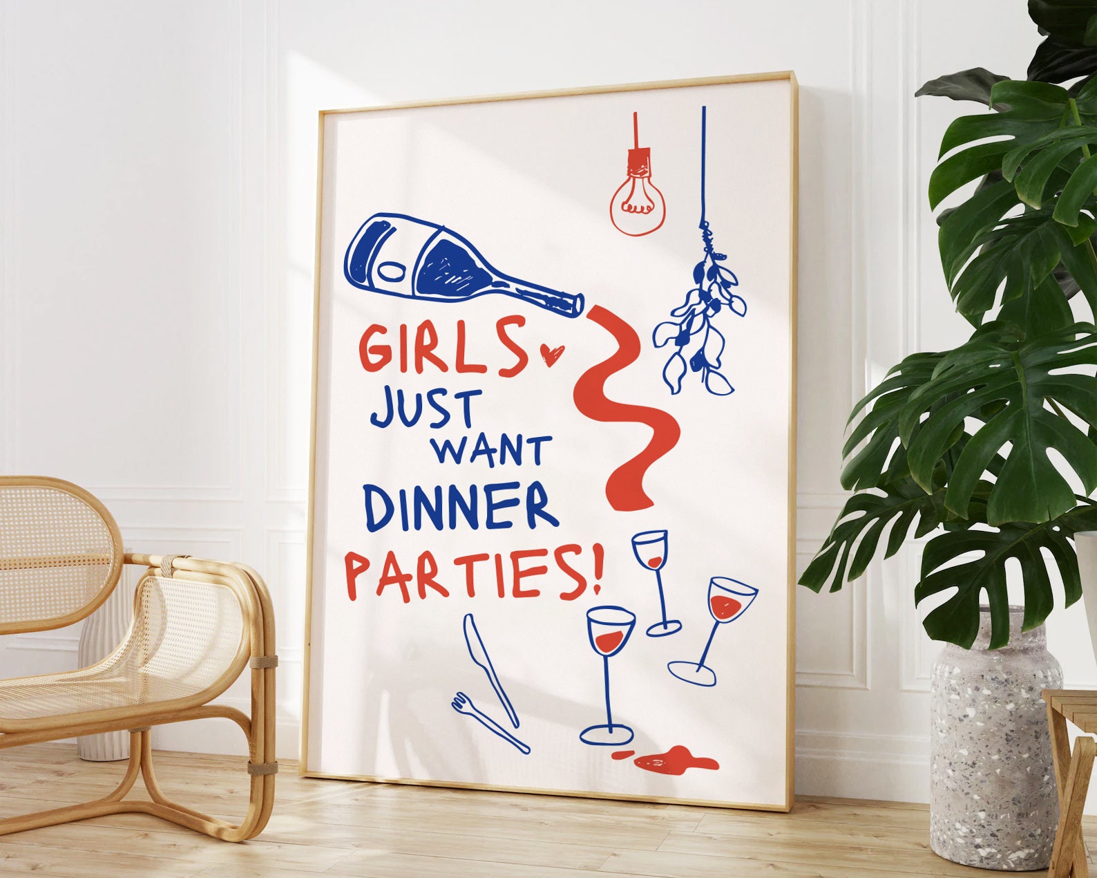 Dinner Party Print Kitchen Wall Art Hand Illustrated Vintage - Etsy