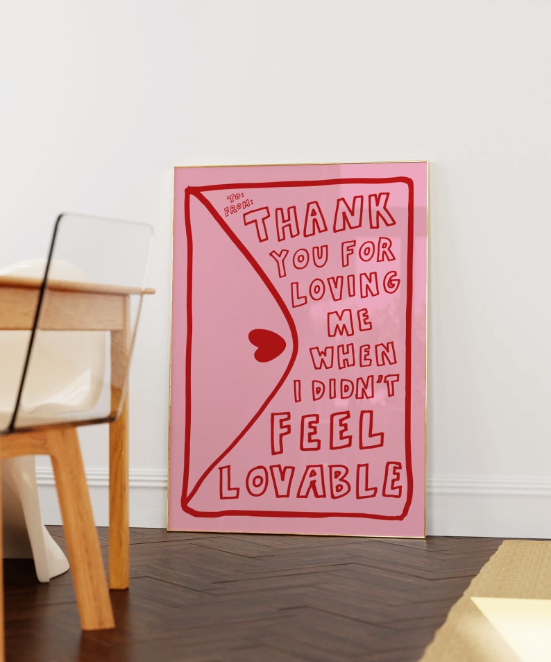 Love Letter Cute Pastel, Illustration, Pink and Red, Aesthetic Wall Art ...