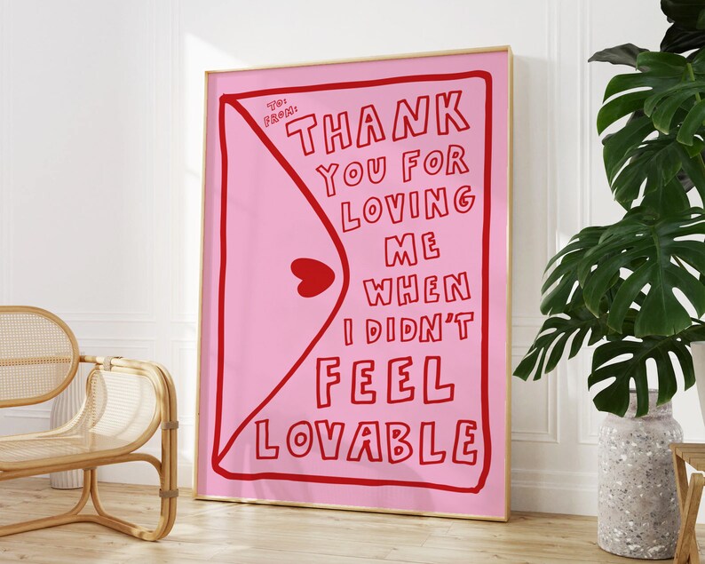 Love Letter Cute Pastel, Illustration, Pink and Red, Aesthetic Wall Art ...