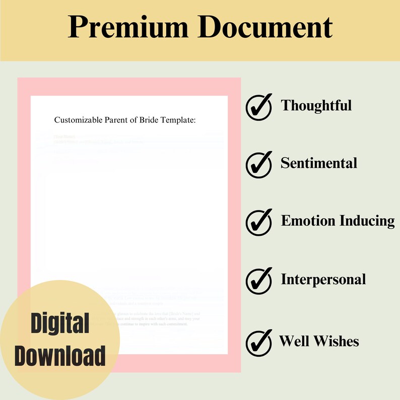 Mother/father-parent of the Bride Speech Customizable Template,toast ...