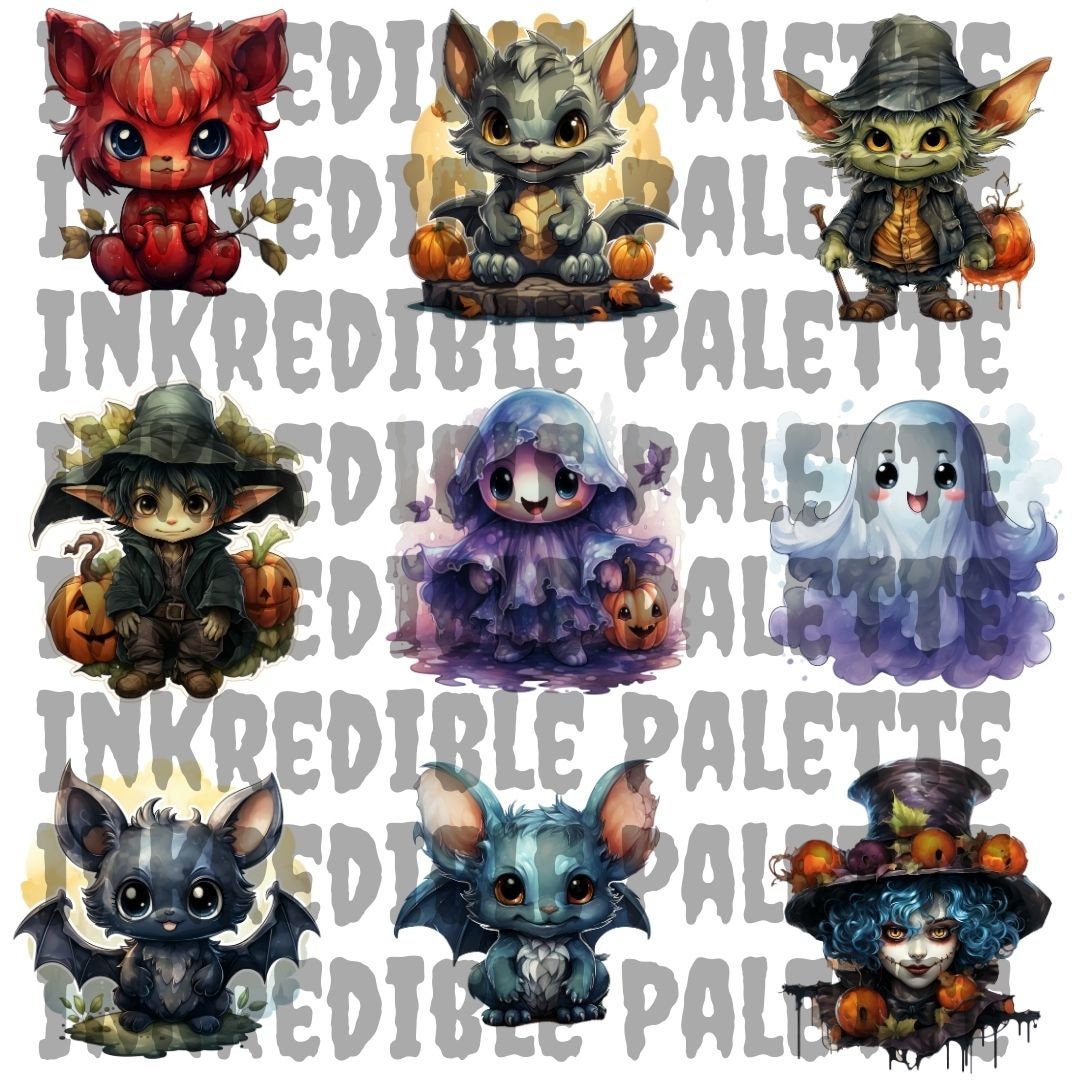 Halloween Clipart 50 Watercolor PNG Graphics, Witch, Clown, Jack-o ...