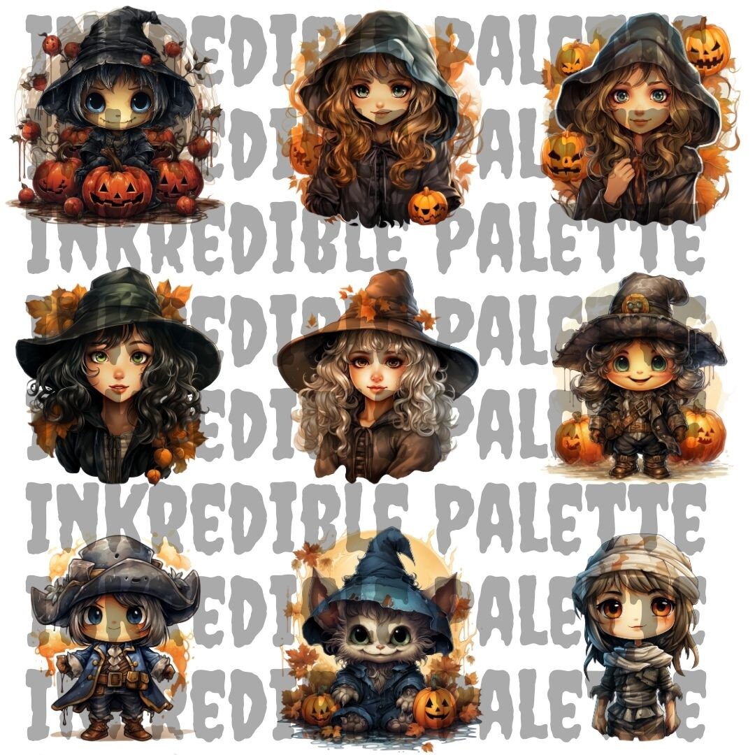 Halloween Clipart 50 Watercolor PNG Graphics, Witch, Clown, Jack-o ...