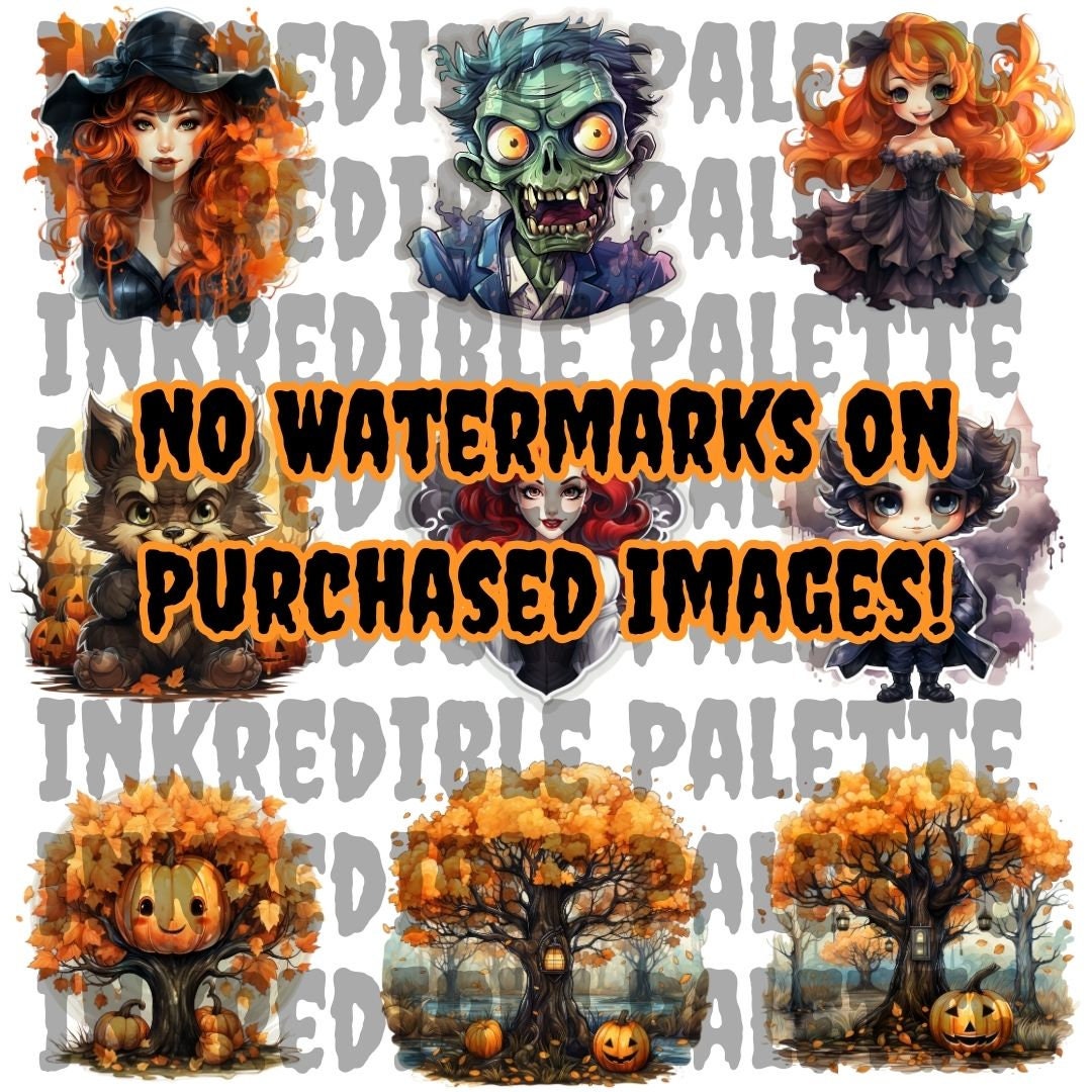 Halloween Clipart 50 Watercolor PNG Graphics, Witch, Clown, Jack-o ...