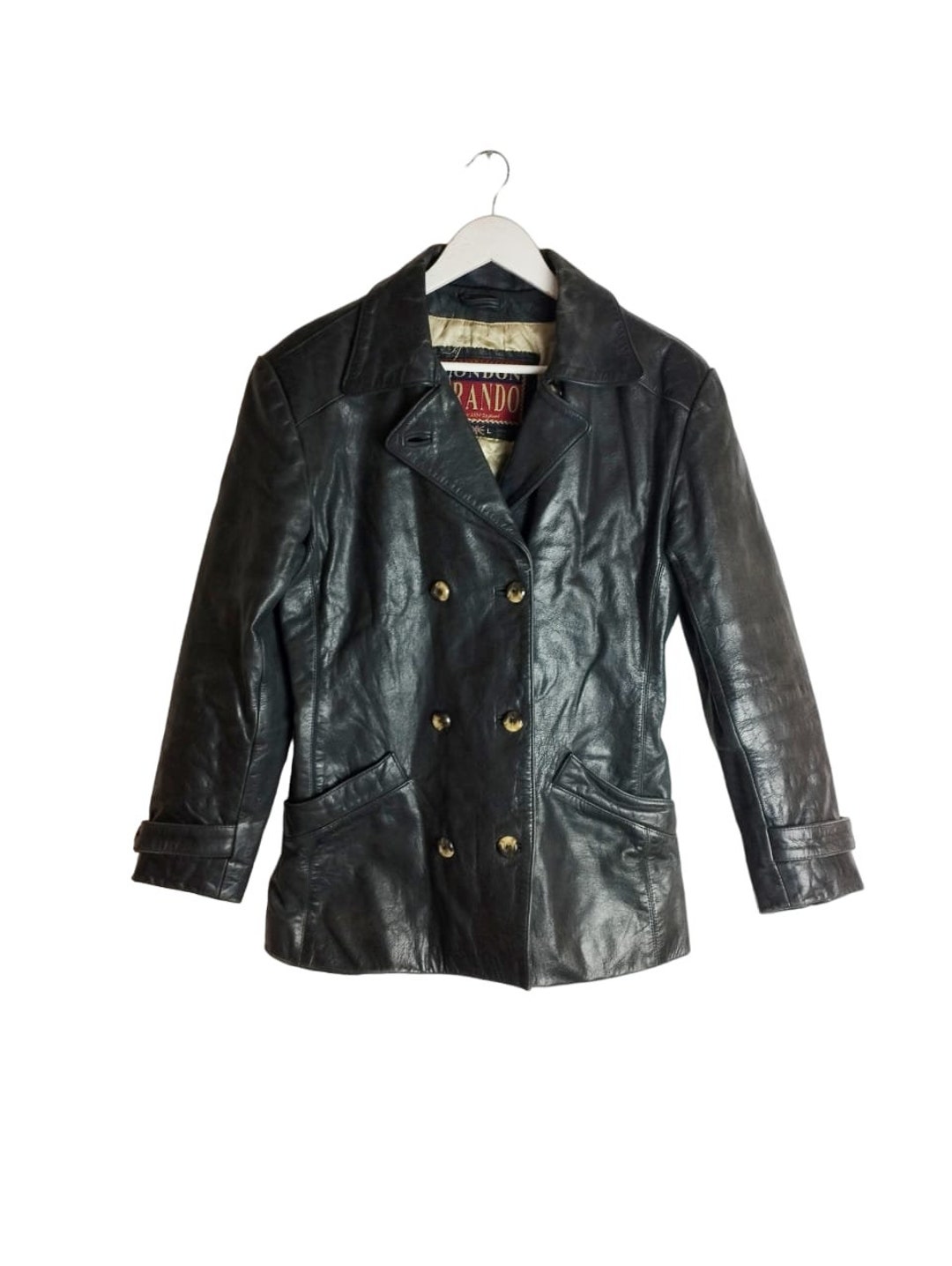 Vintage London Brando Black Leather Peacoat Made in England M Women - Etsy