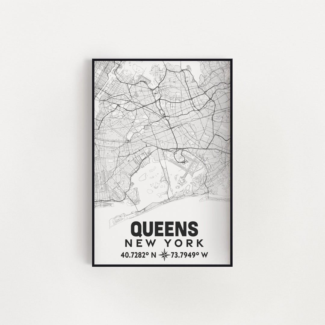 Queens New York City Borough Map Print |[ Digital Download, 300 DPI, 5 ...