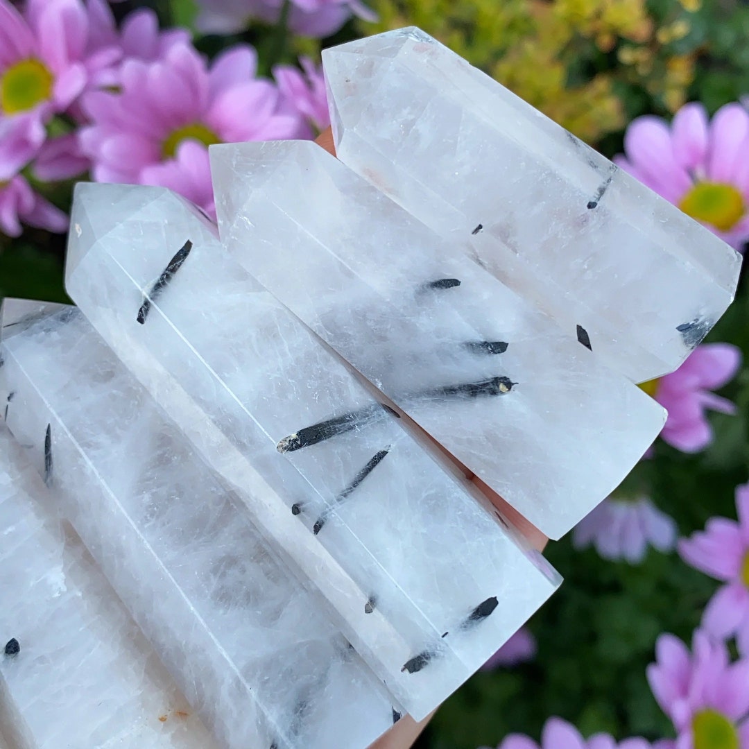 Tourmalinated Quartz Crystal Point Natural Gemstones Healing Stones ...
