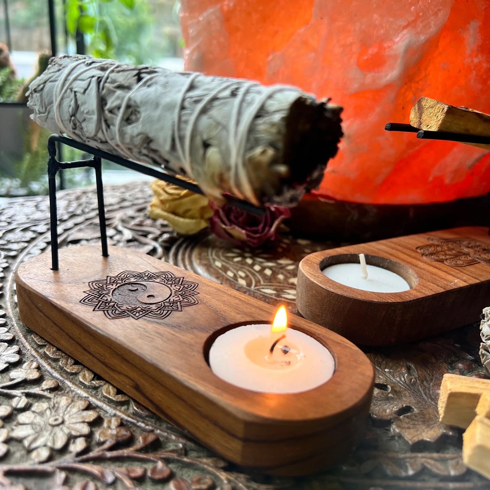 Smudge Sage Stick & Palo Santo Heater Burner Hamsa Hand / Yin Yang Home ...
