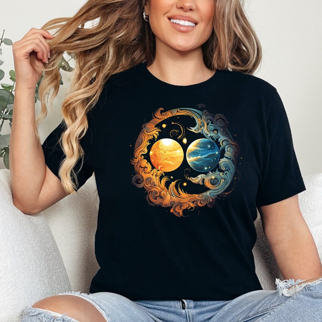 Celestial-inspired Sun and Moon Marriage T-shirt for the Total Eclipse ...