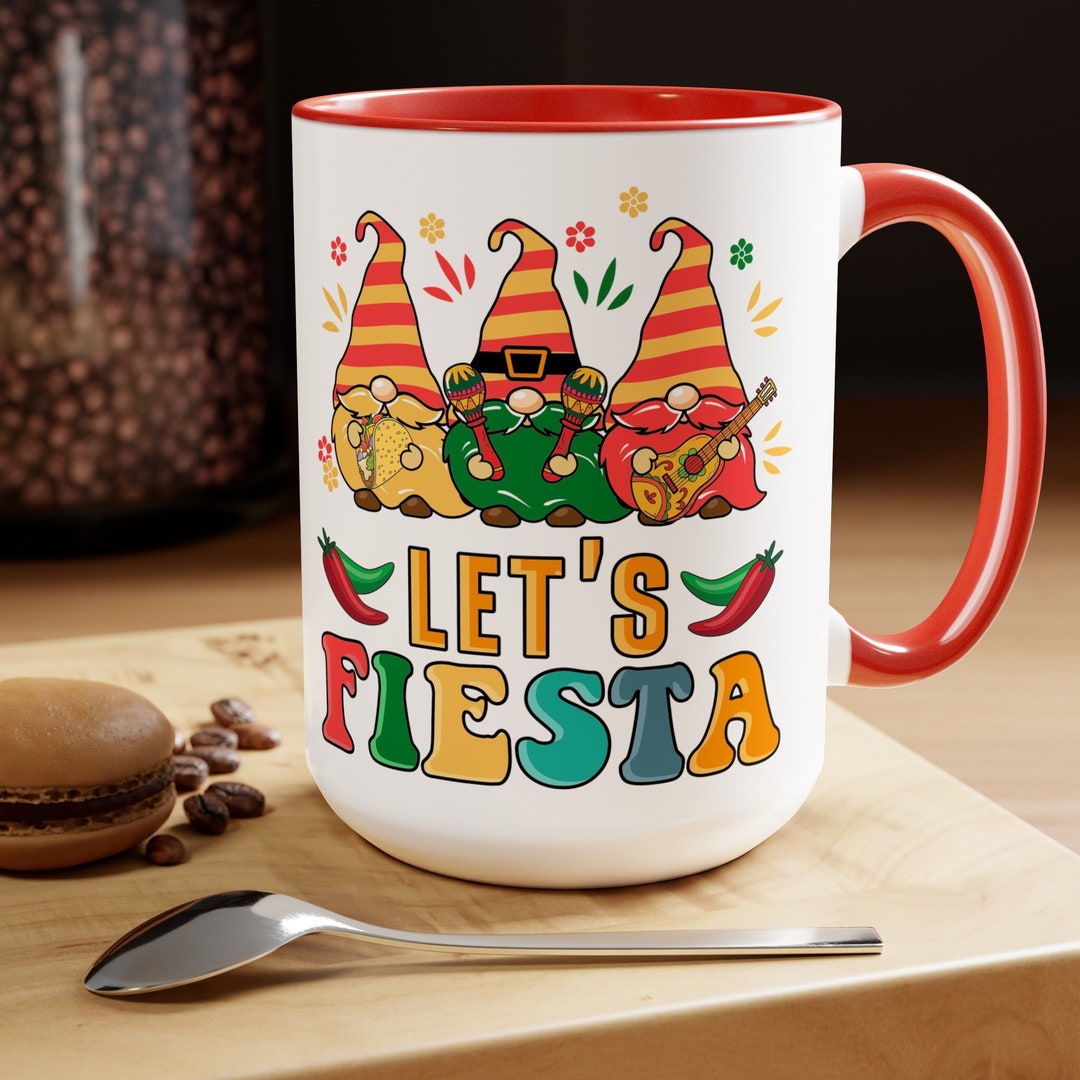 Fiesta Flare Gnomes Mug - Let's Fiesta 15 Oz Ceramic Cup, Colorful ...
