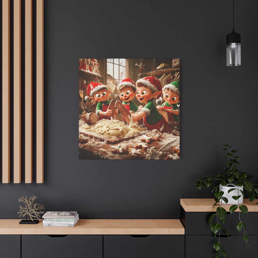 Mischievous Elves Stealing Cookies, Colorful Funny Christmas Canvas Art ...