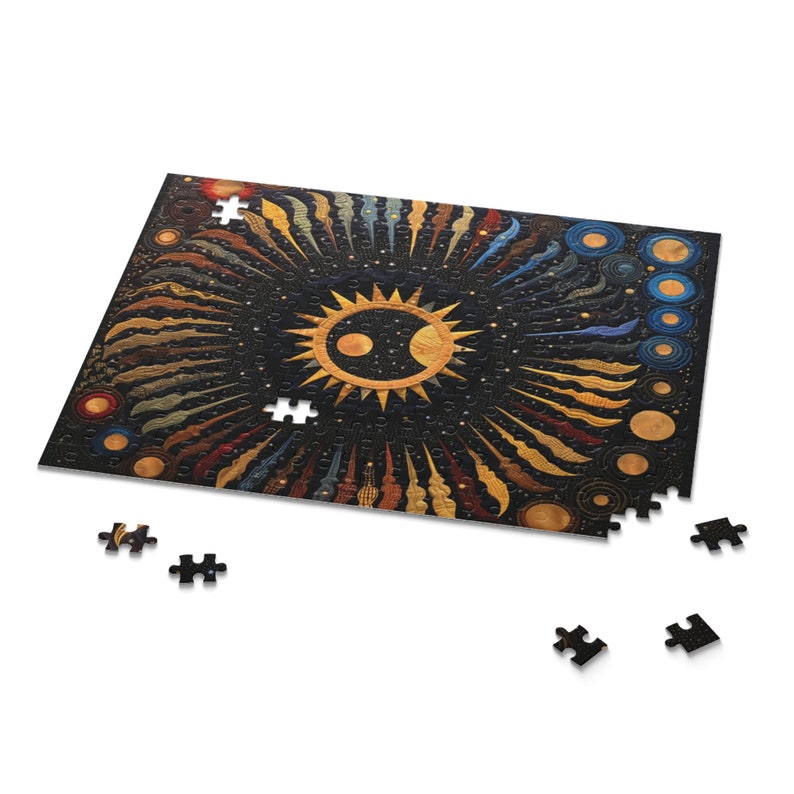 Quilt-inspired Puzzle Featuring Sun and Moon Designs Fun and Unique, Celestial Sun and Moon ...
