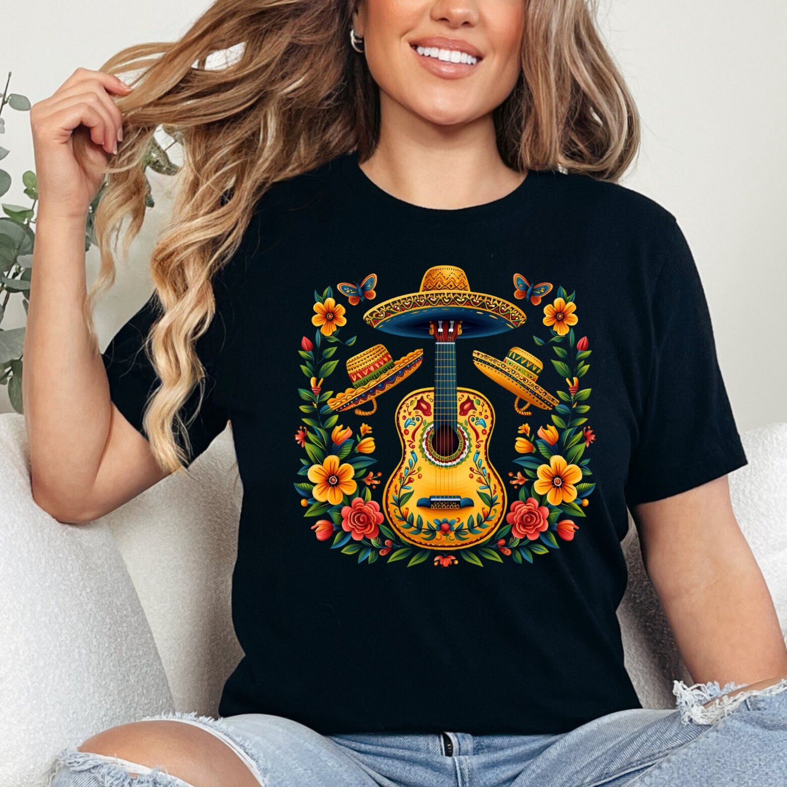 Mexican Heritage Tee: Guitars and Sombreros Cinco De Mayo Design, Cinco ...