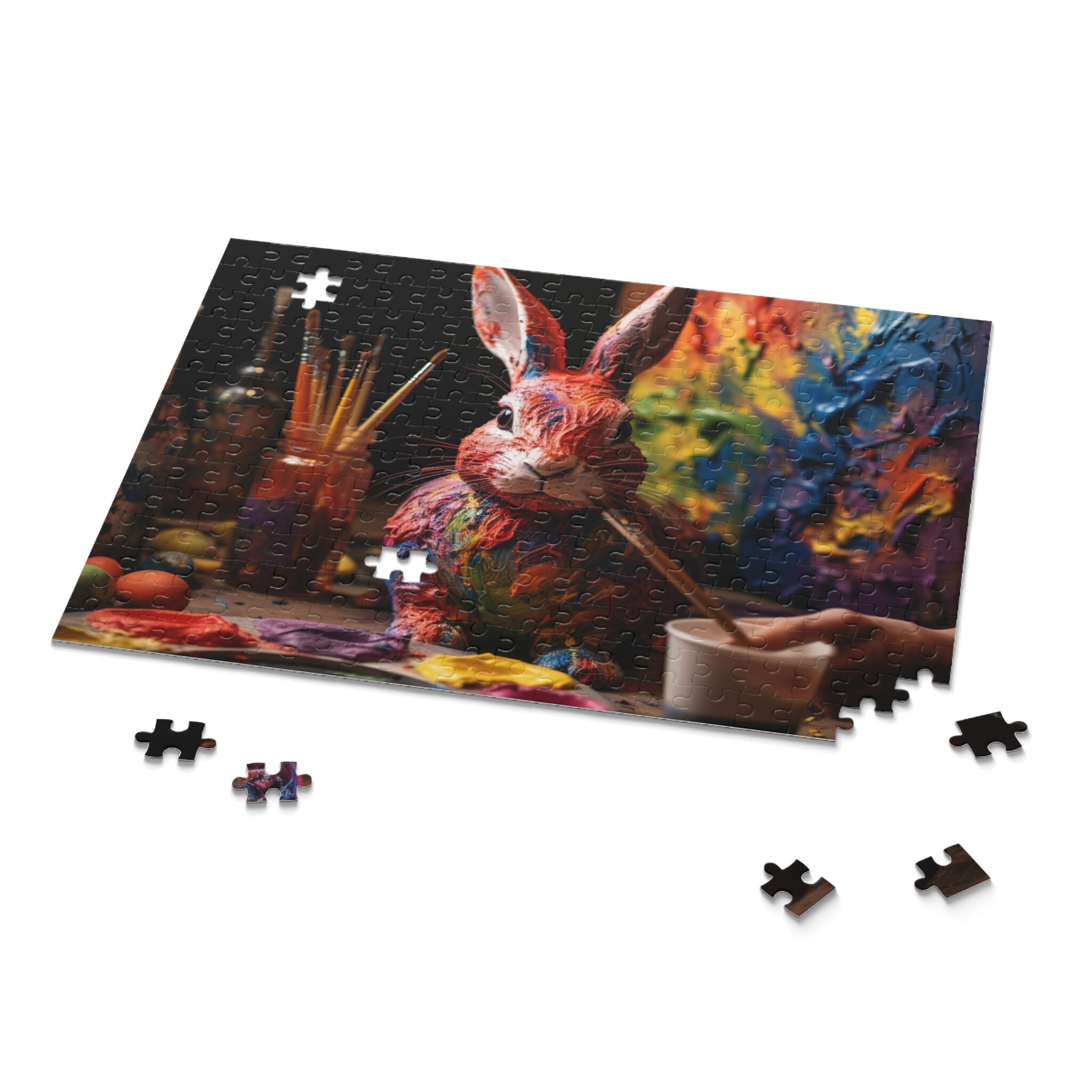 Paint Splatter Rabbit Puzzle, Easter Eggs Bunny Jigsaw Puzzle 120, 252 ...