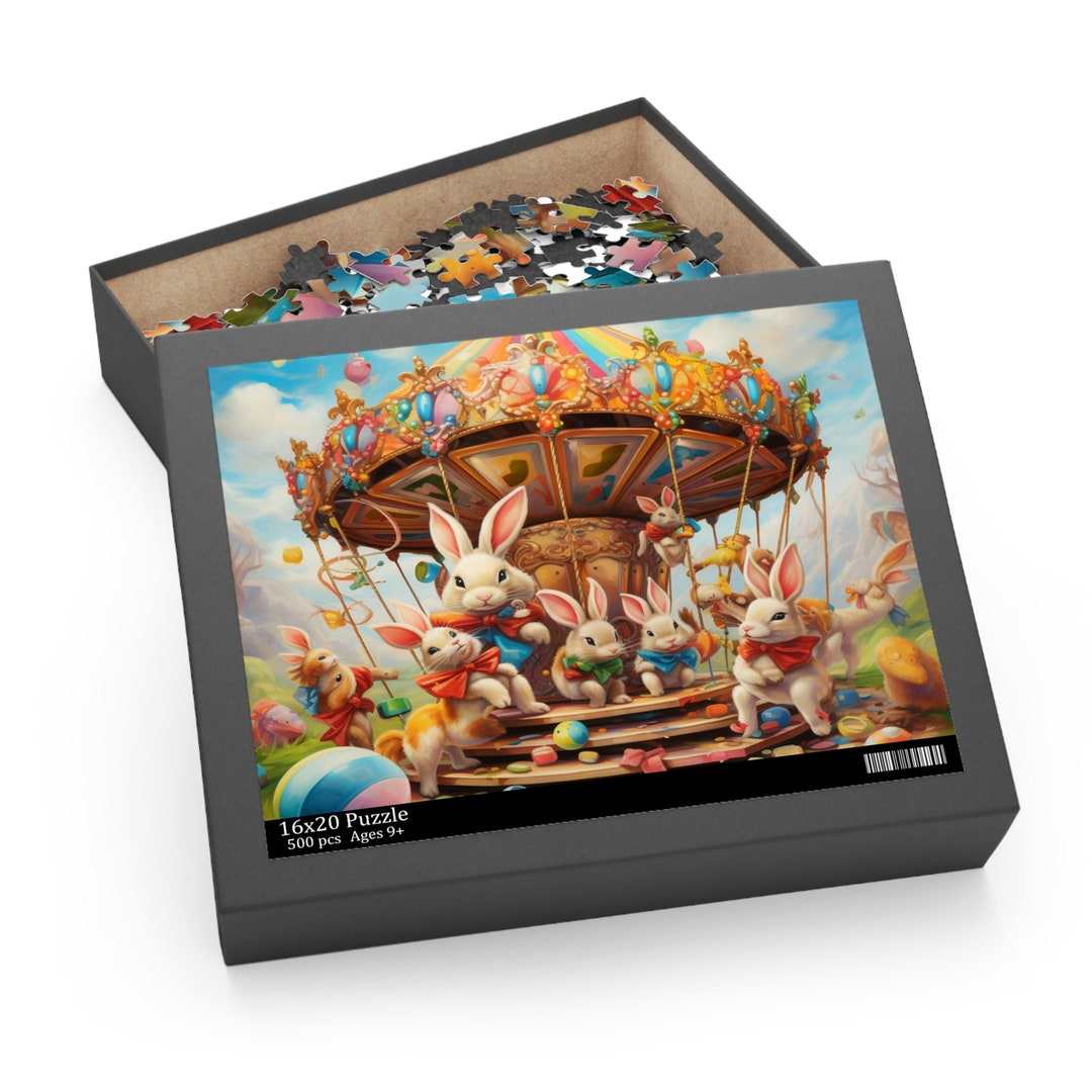 Easter Bunny Carousel Puzzle, Easter Eggs Bunny Jigsaw Puzzle (120, 252 ...