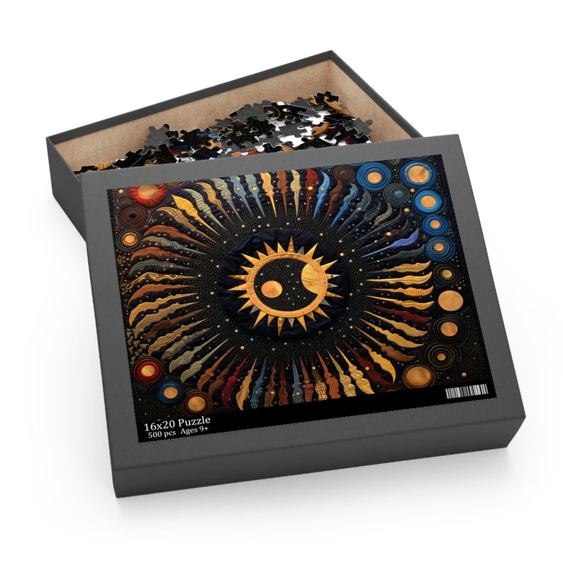 Quilt-inspired Puzzle Featuring Sun and Moon Designs Fun and Unique, Celestial Sun and Moon ...