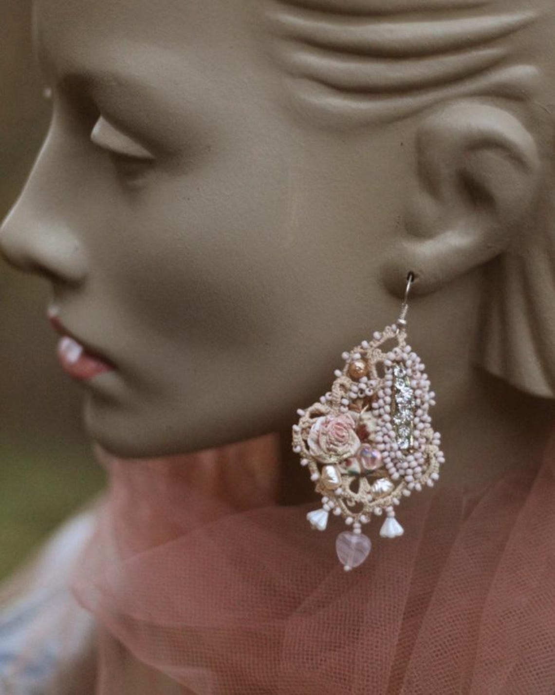 Hand Embroidered Earrings: Beaded Lace With Pearls and Beads - Etsy