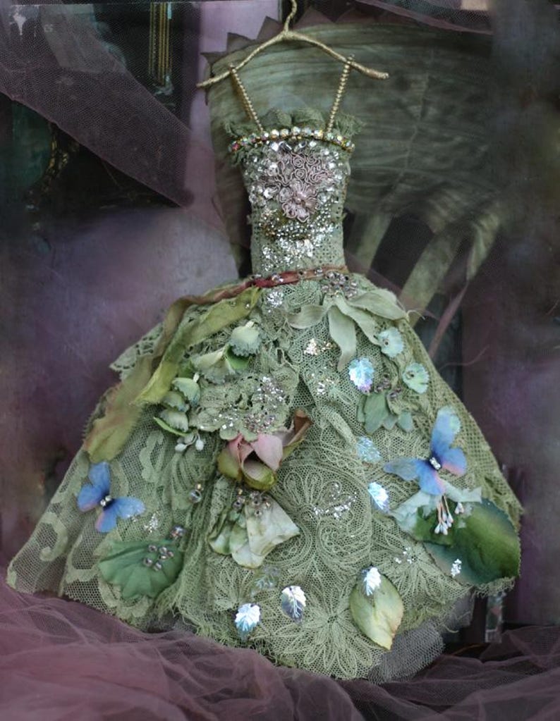 Original Art Hand Beaded Miniature Dress "fairy Ball Gown" Home Decor ...