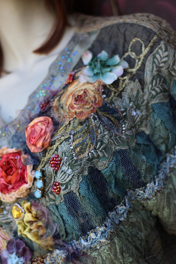 Artsy Boho Knit Top antique Roses Knit Top/vest, Embroidered Details ...