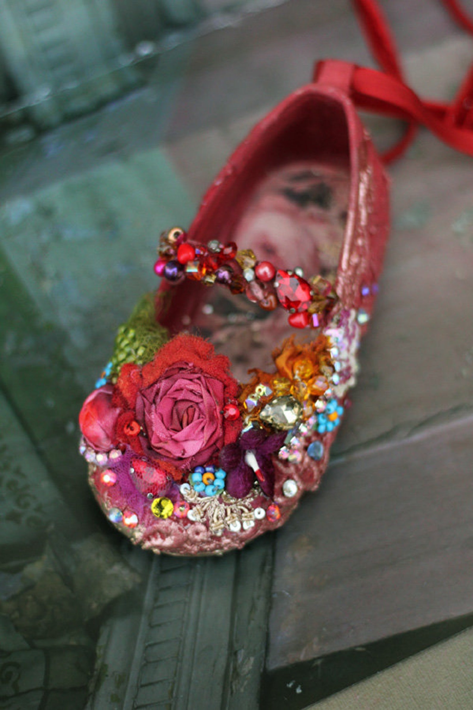 Decorative Embellished Painted Baby Shoe With Hand Sculpted Silk ...