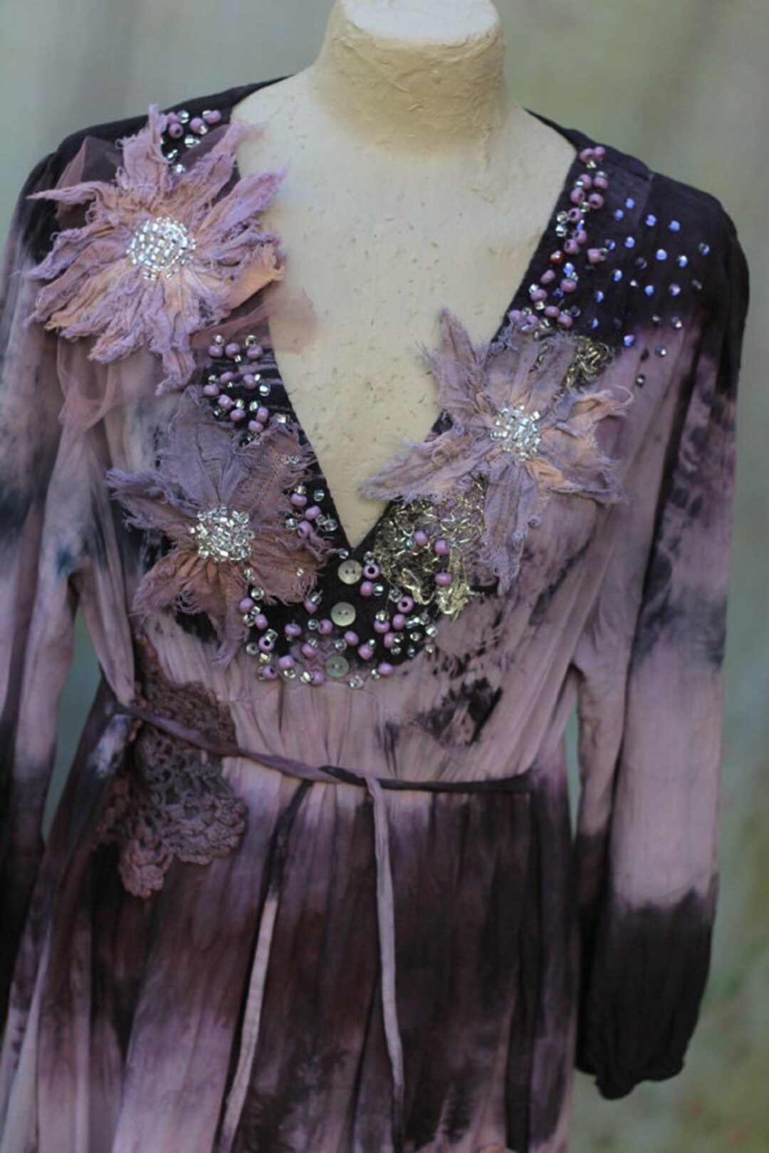 Boho Hand Dyed Tunic "frozen Flowers" Plus Size, Embroidered Beaded ...