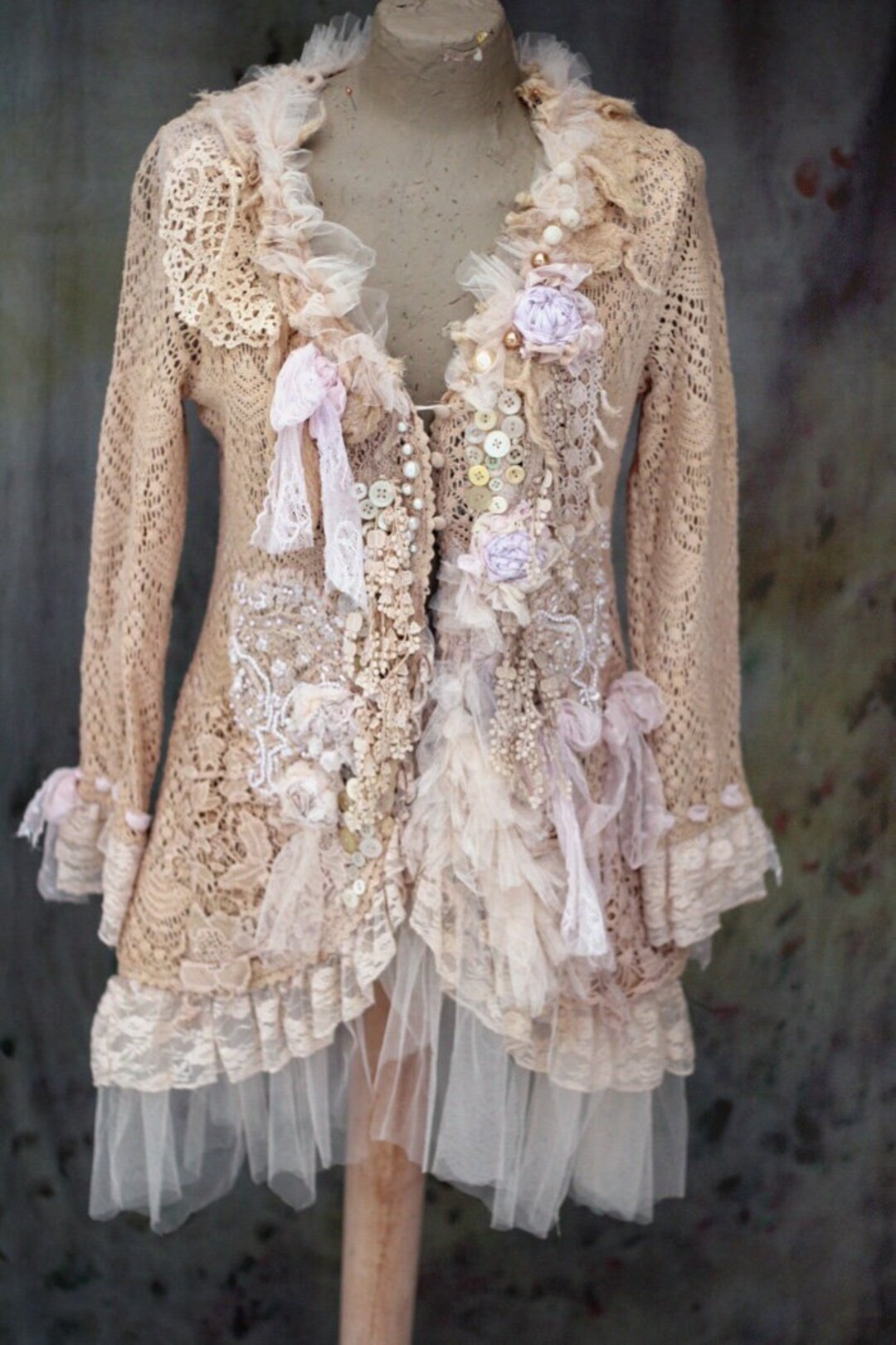 Artsy Boho Jacket ivory&cream Romantic Lacy Jacket, Vintage Repurposed ...