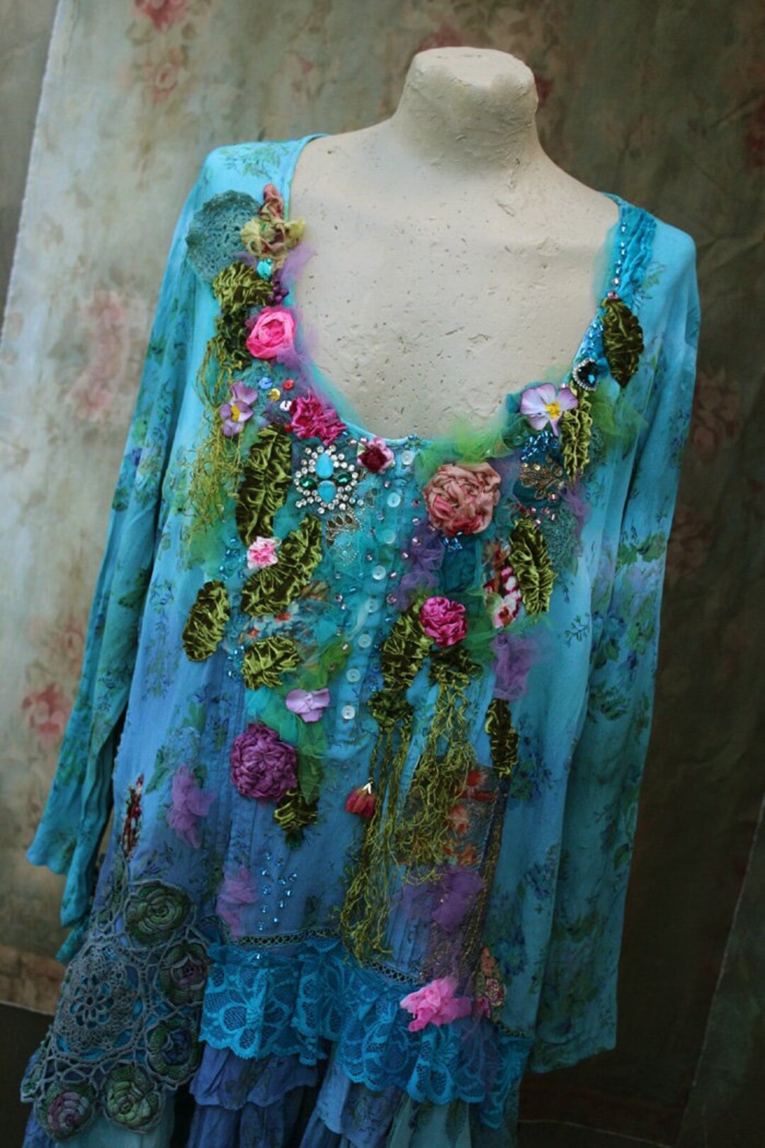 Boho Romantic 'turquoise Summer' XL Dress With Embroidered Details ...