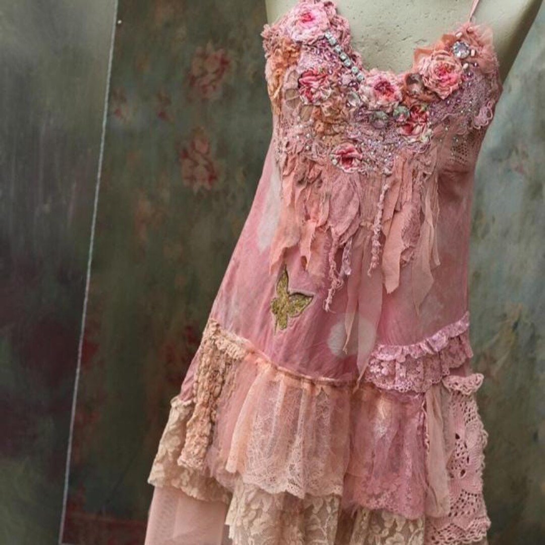 Artsy Boho Cotton Top "rose& Pink" Silk Roses, Embroidered Details ...