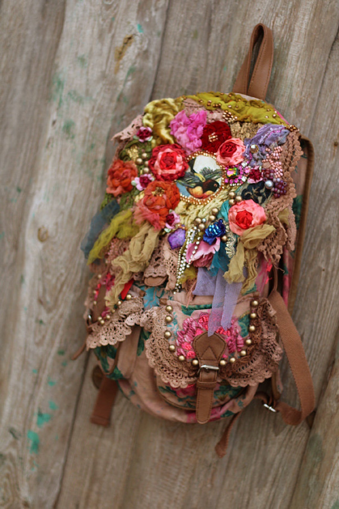 Ornate Boho Romantic Backpack art Nouveau& Boho Vintage Reworked, Hand ...