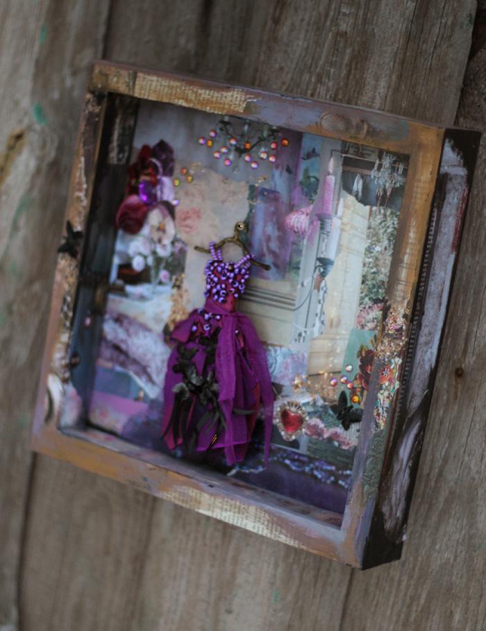 Collage Shadow Box, Assemblage Art 'purple Dress" Original Art, Room ...