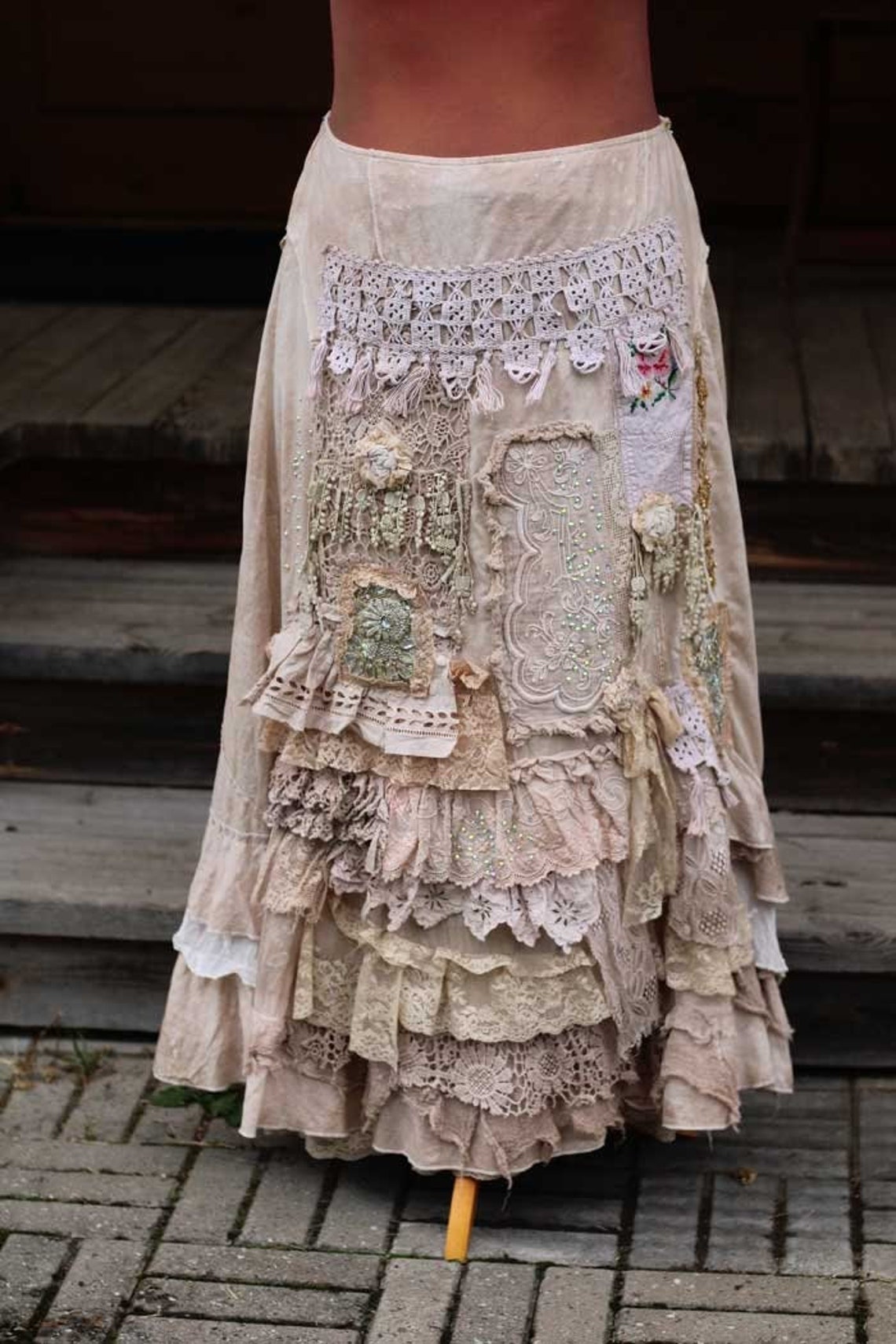 Boho Romantic Skirt "barocco"plus SIZE Sandy Beige Shades, With Layered ...
