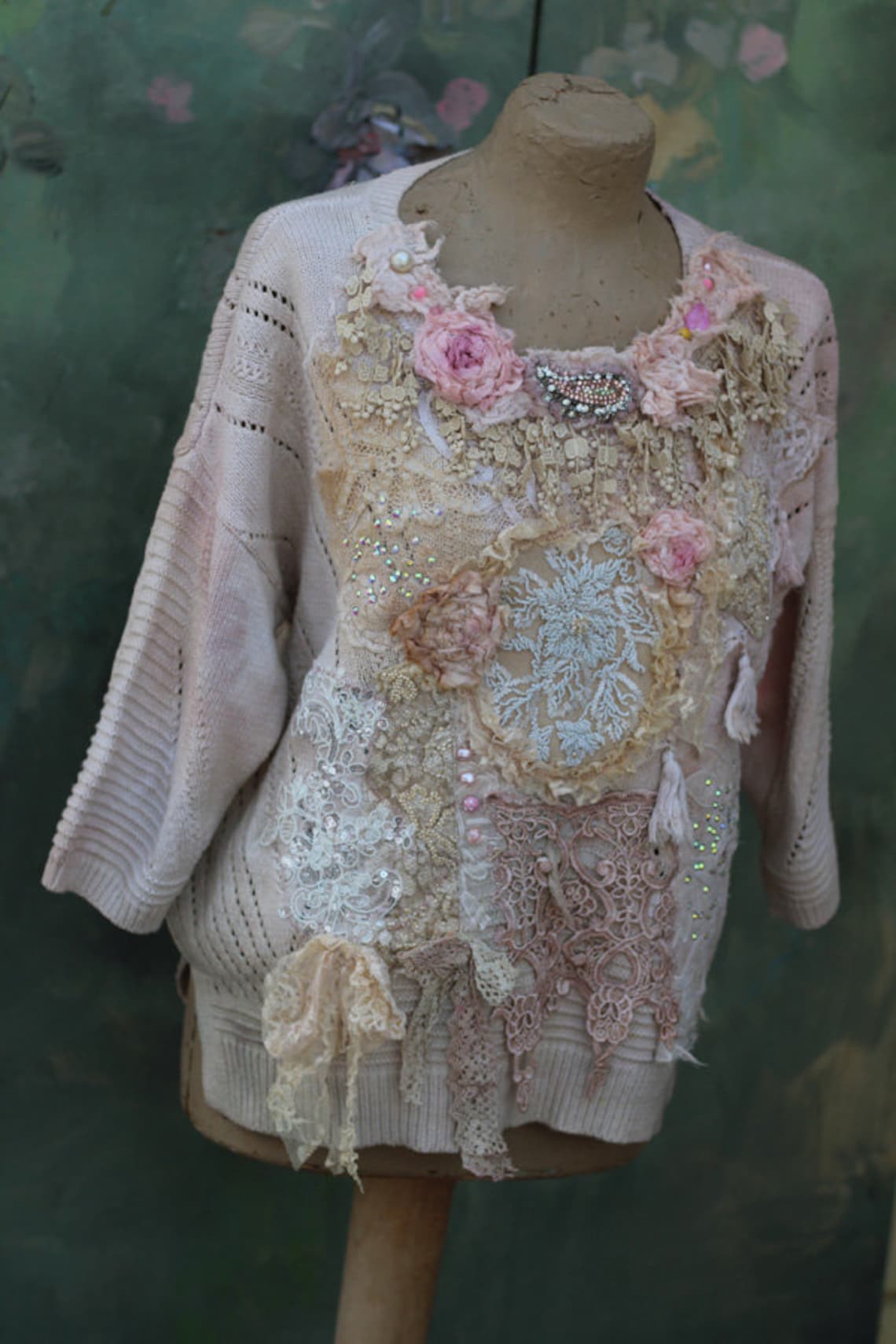 Artsy Boho Knit Jumper "baroquish" Hand Dyed Romantic Altered Couture ...