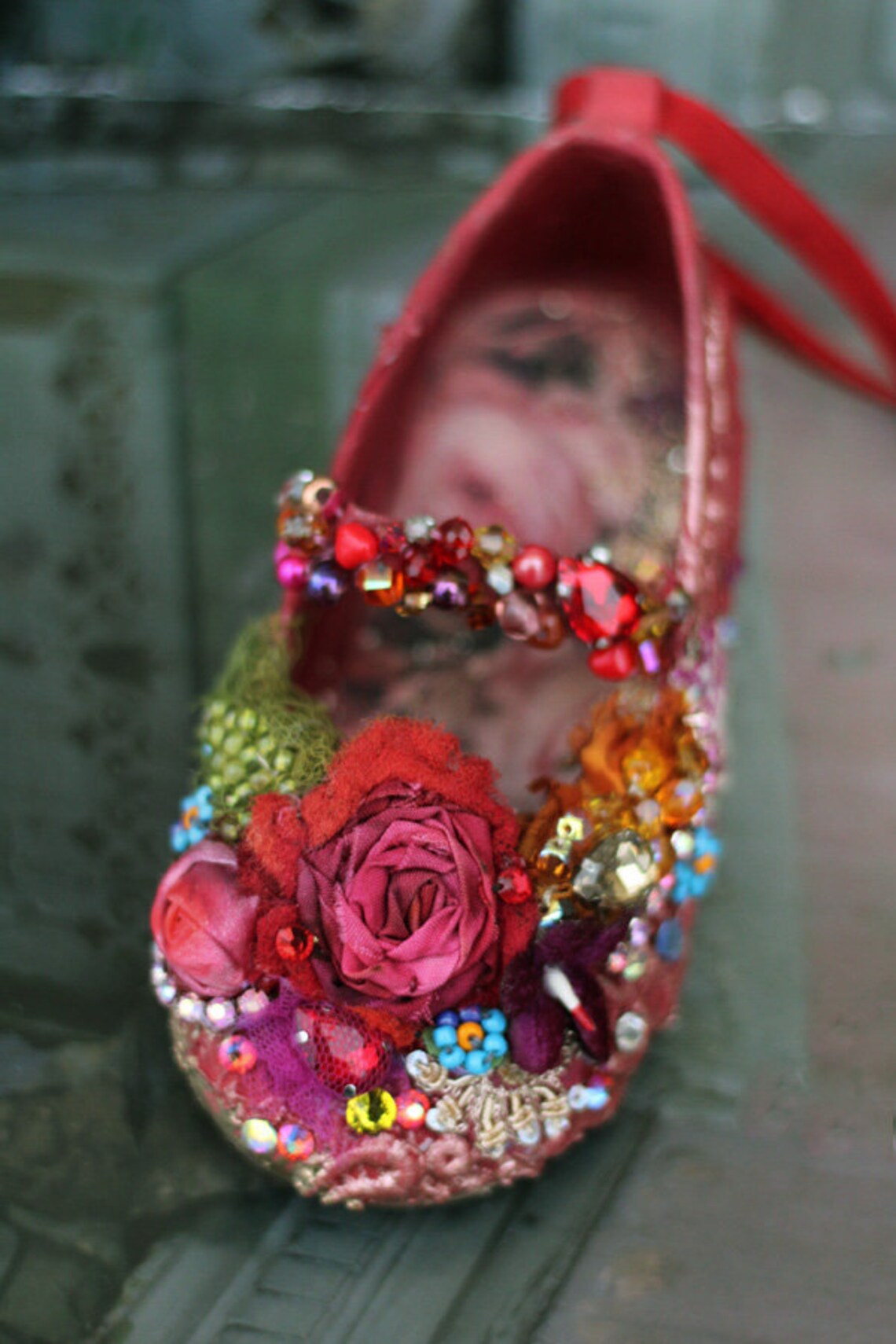 Decorative Embellished Painted Baby Shoe With Hand Sculpted Silk ...