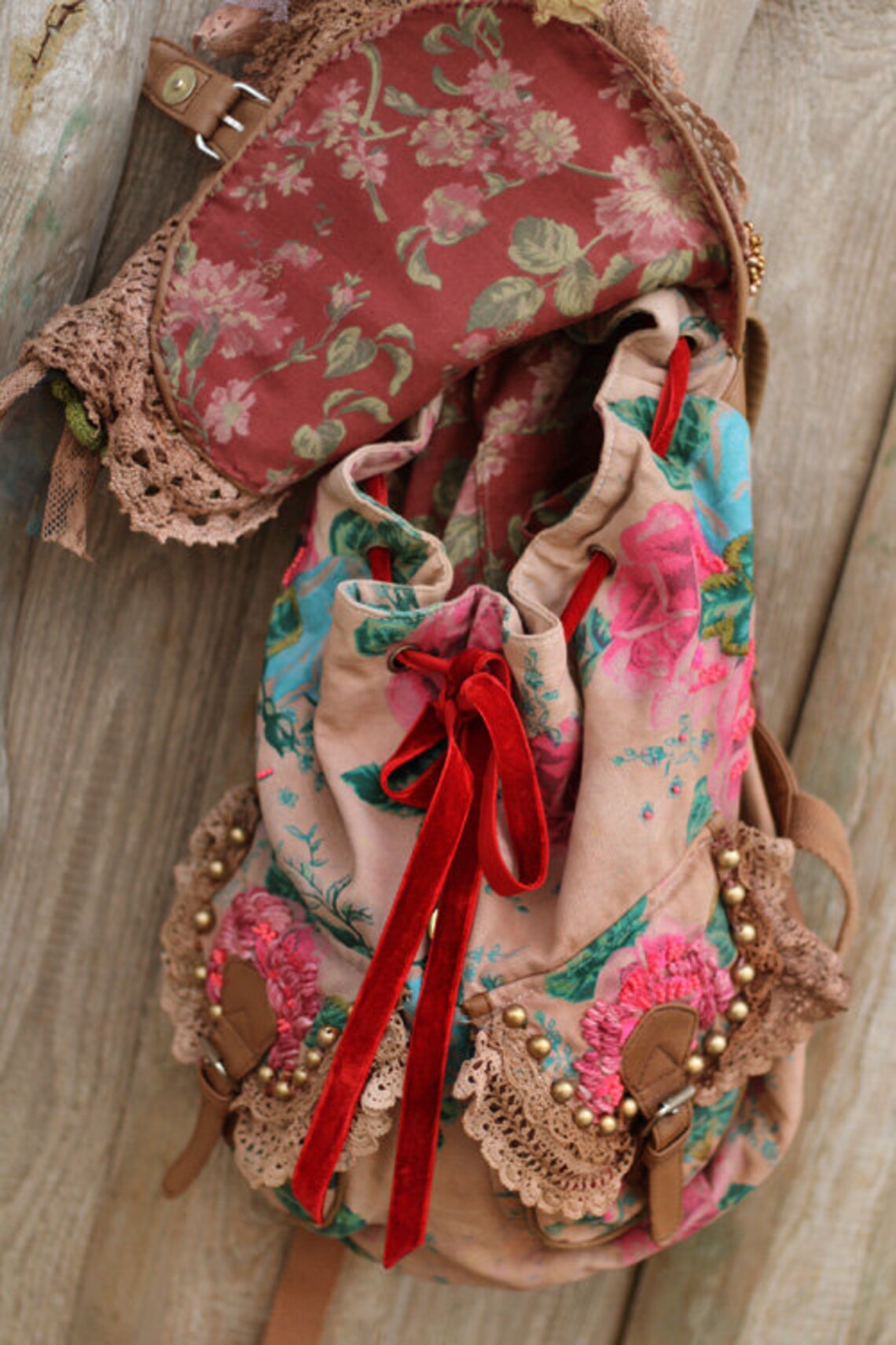 Ornate Boho Romantic Backpack art Nouveau& Boho Vintage Reworked, Hand ...