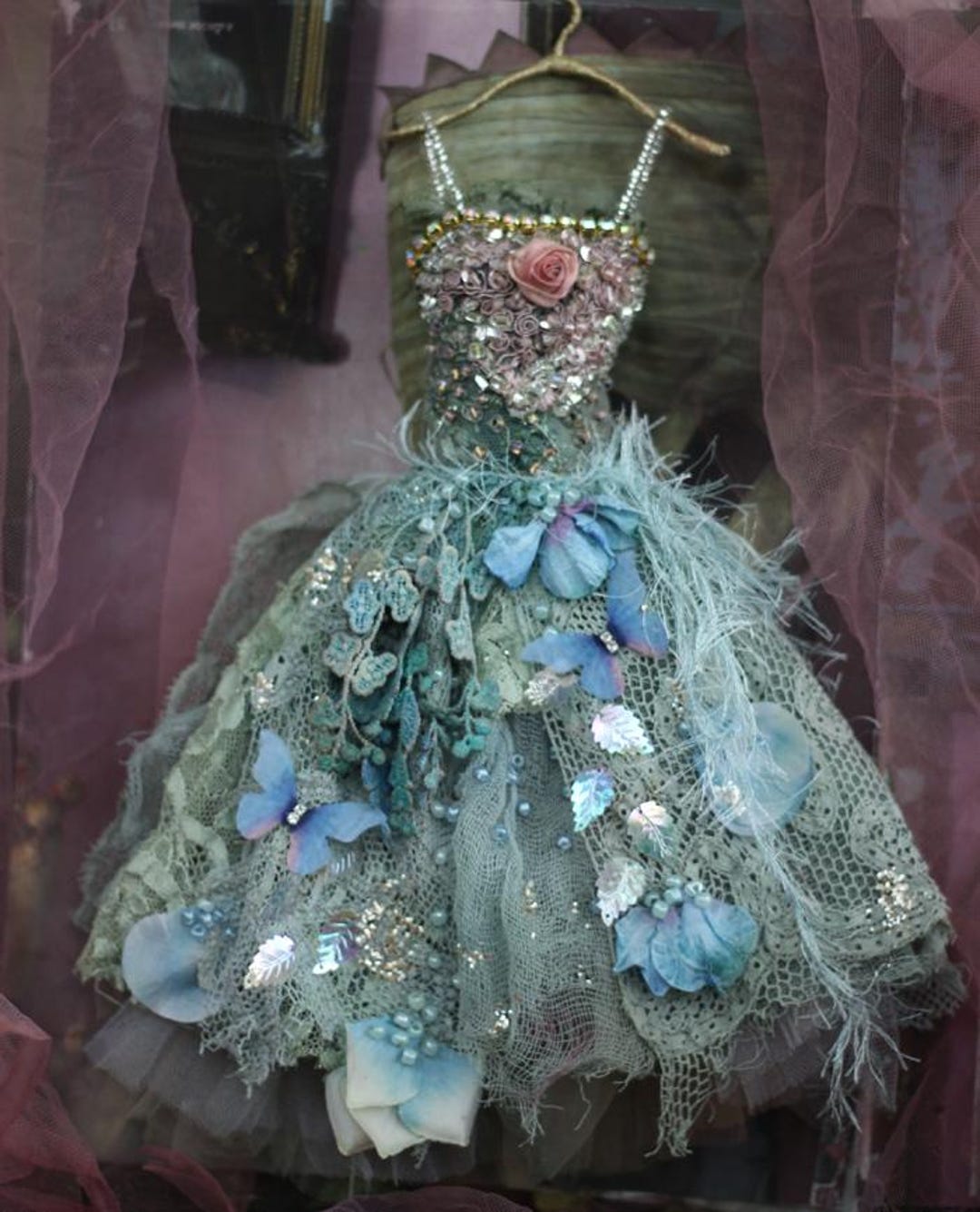 Original Art Hand Beaded Miniature Dress "fairy Ball Gown" Home Decor ...