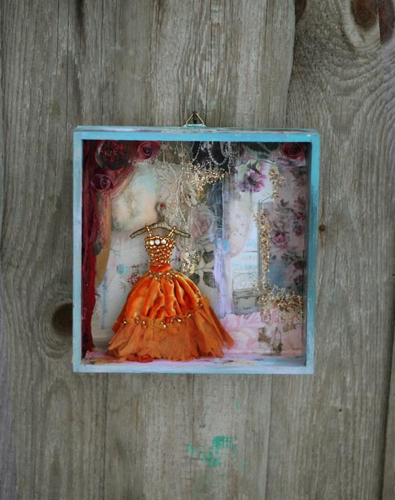 Collage Shadow Box, Assemblage Art "orange Dress" Original Art, Room ...