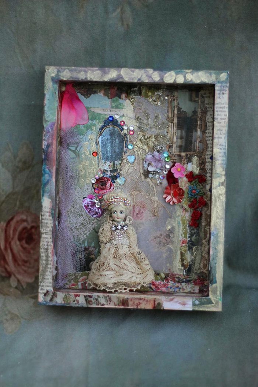 Original Art, Shadow Box Assemblage Collage little Boudoir , 1880 ...