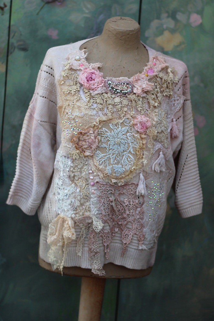 Artsy Boho Knit Jumper baroquish Hand Dyed Romantic Altered Couture ...