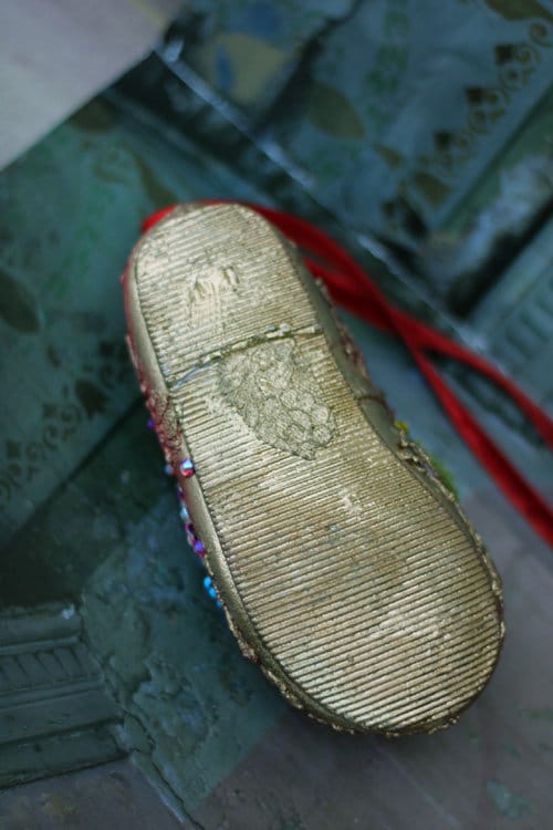 Decorative Embellished Painted Baby Shoe With Hand Sculpted Silk ...