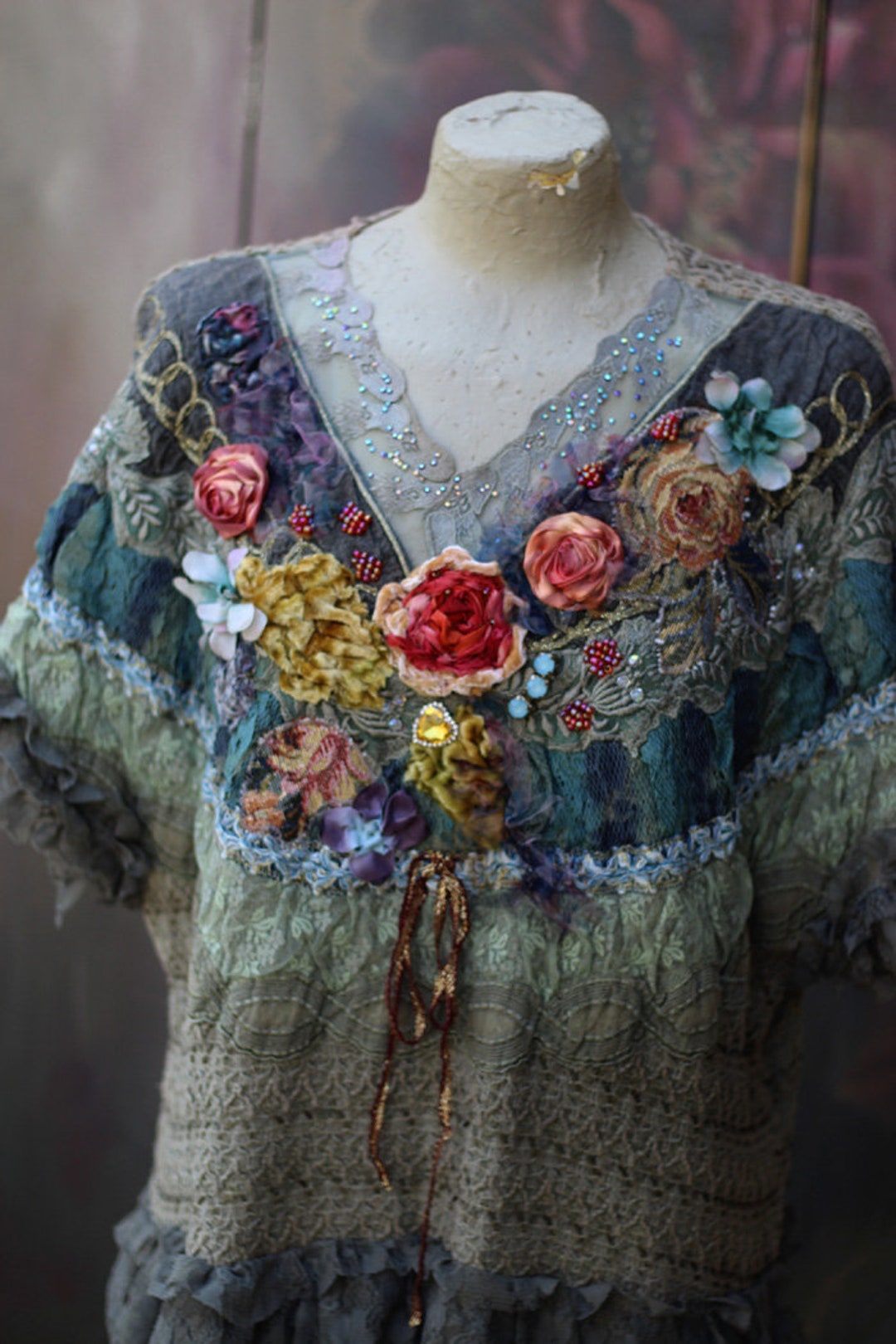 Artsy Boho Knit Top antique Roses Knit Top/vest, Embroidered Details ...