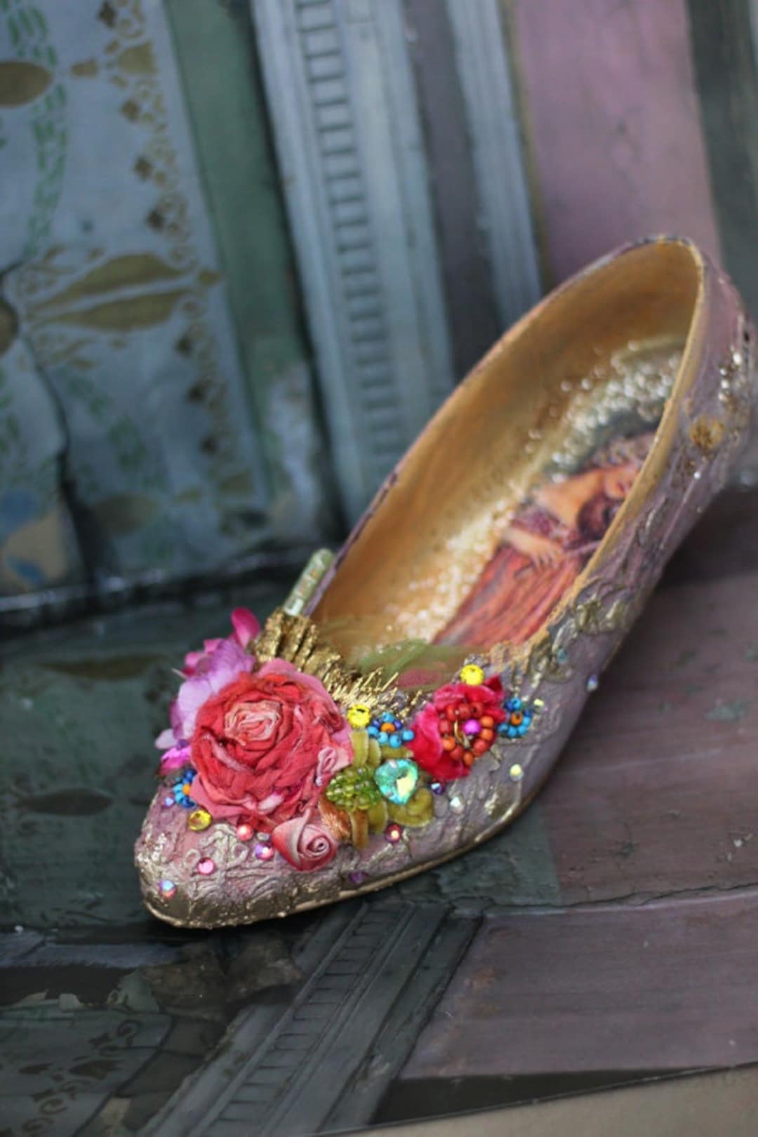 Decorative Embellished Painted Shoe "baroque Fairytale" With Hand ...