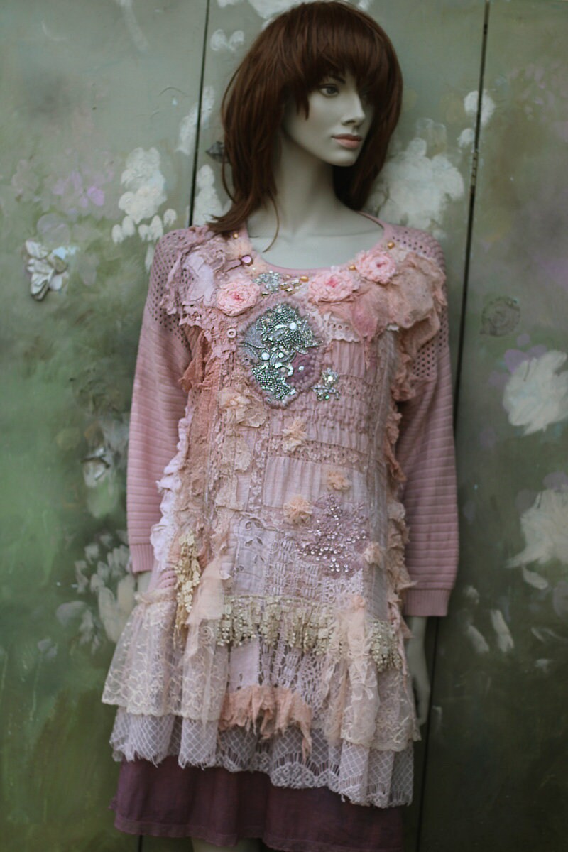 Artsy Boho Knit Jumper blush&roses Cotton Knit Tunic, Embroidered ...